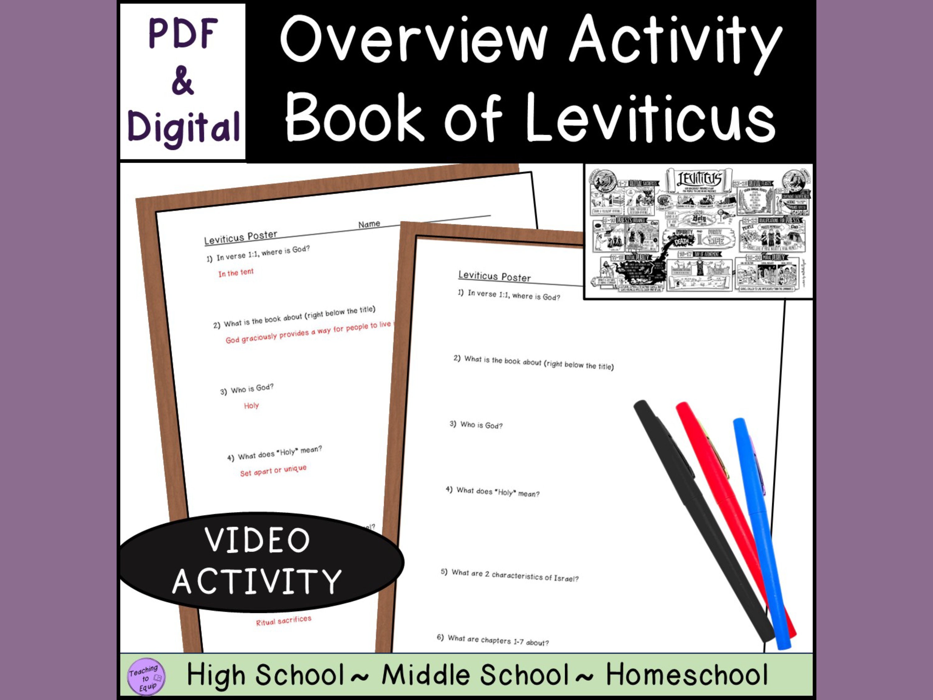 Leviticus Bible Book Summary Overview Activity Worksheets - Etsy
