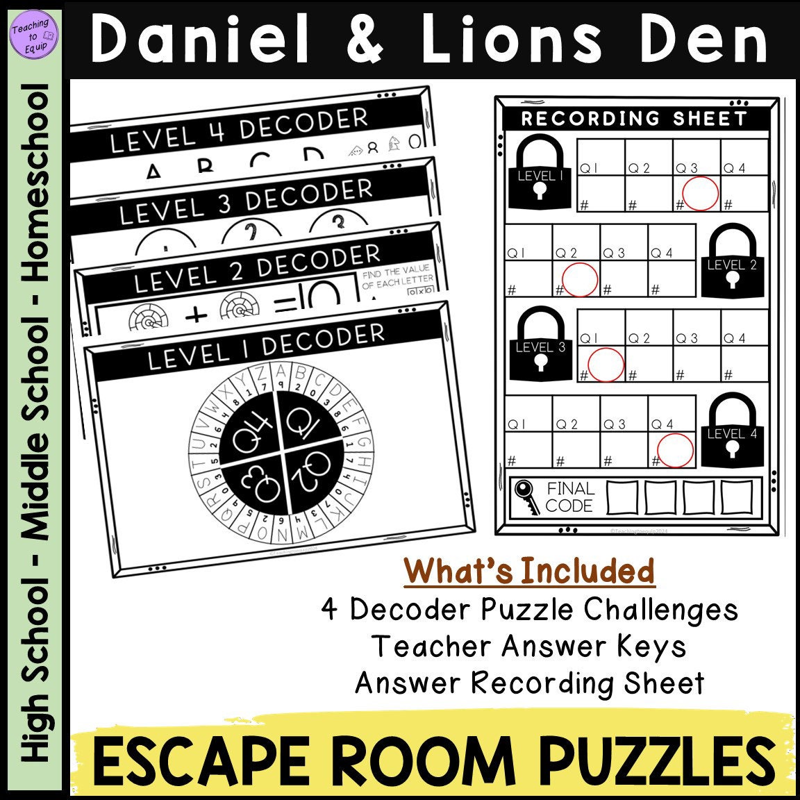 Bible Activity Lesson Daniel Lions Den Escape Room Middle & High School ...