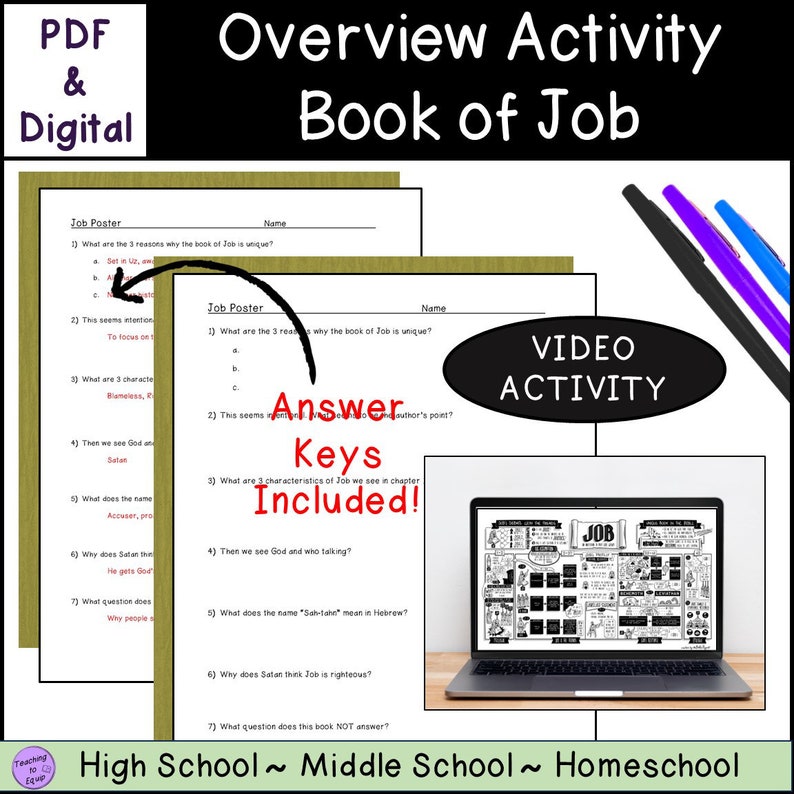 Summary of the Book of Job Bible Summary Overview Activity - Etsy