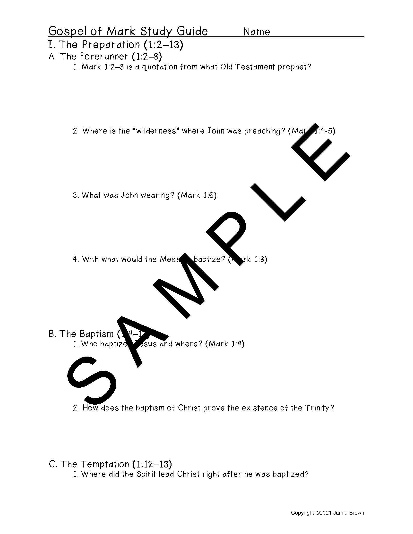 Mark Bible Study Questions Worksheets (Instant Download) - Etsy
