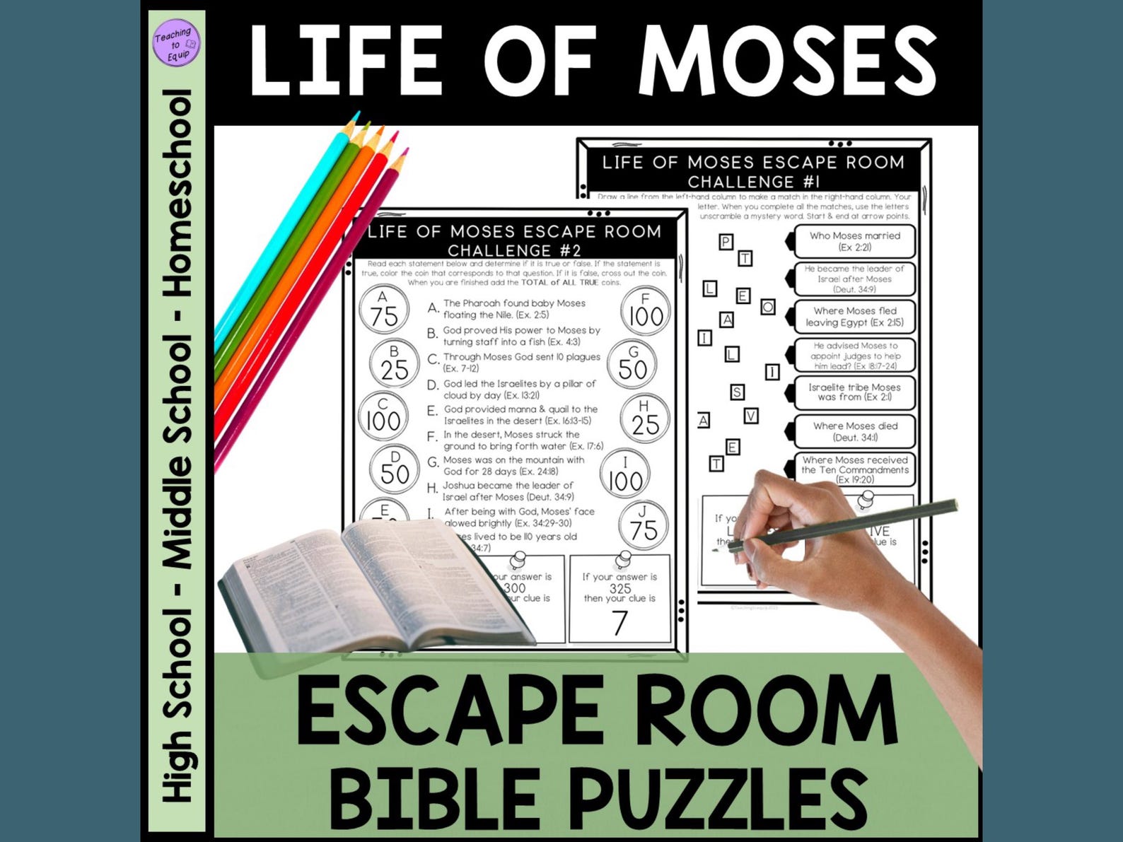 Life of Moses Bible Story Lesson ESCAPE ROOM - Reading & Puzzles ...