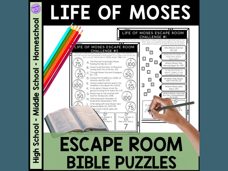 Life of Moses Bible Story Lesson ESCAPE ROOM - Reading & Puzzles ...
