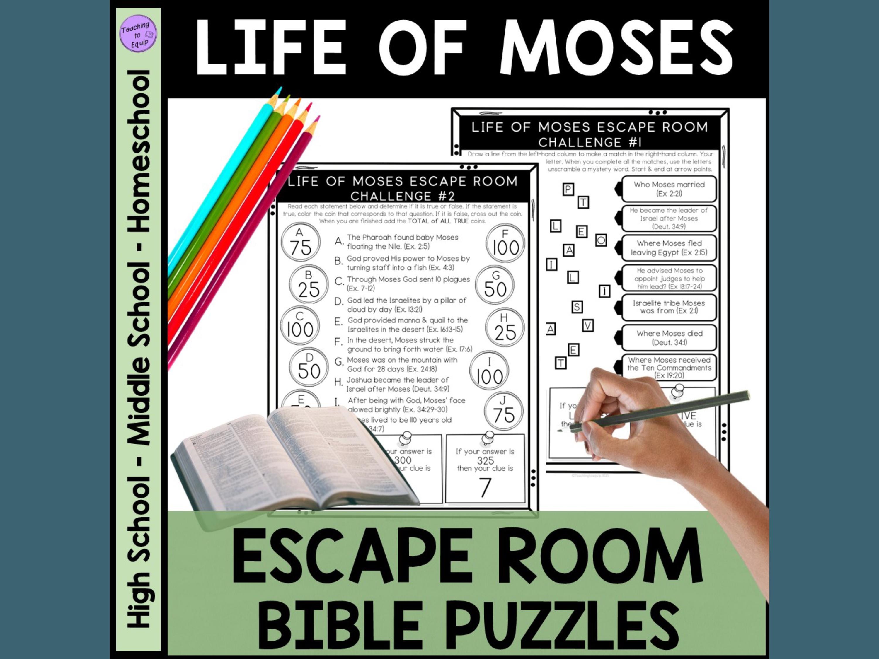 Life of Moses Bible Story Lesson ESCAPE ROOM - Reading & Puzzles ...