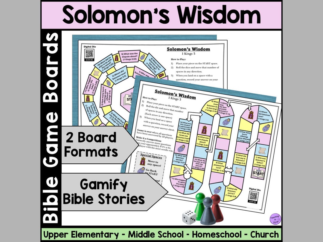 Bible Game Board: Solomon's Wisdom Story Lesson Activity Worksheet - Etsy