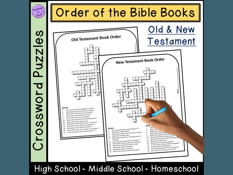 Crossword Puzzle Books of the Bible Order Activity - Etsy