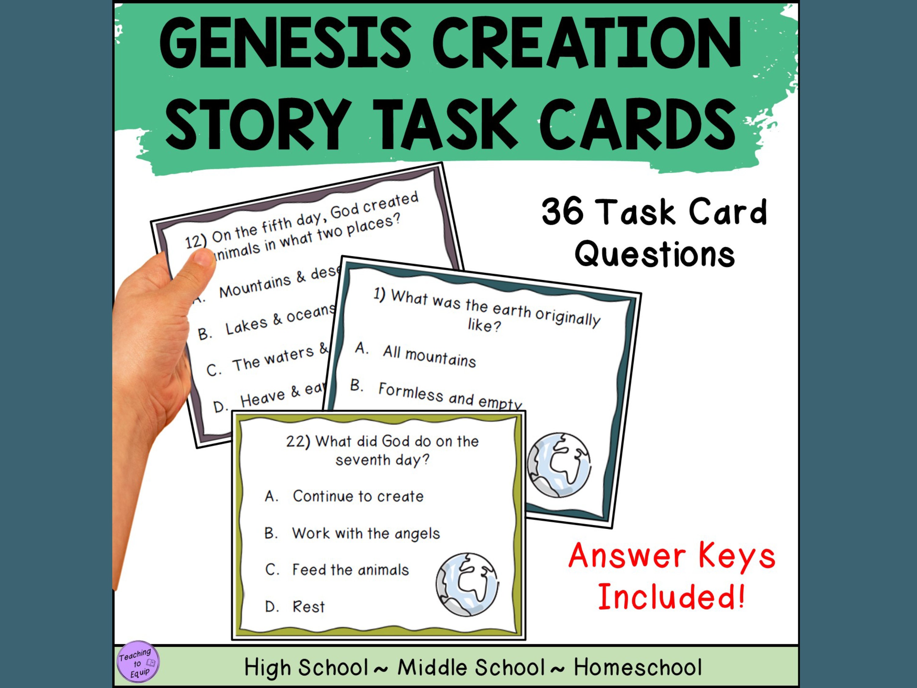 Creation Story in Genesis Bible Activity Game Task Cards - Etsy