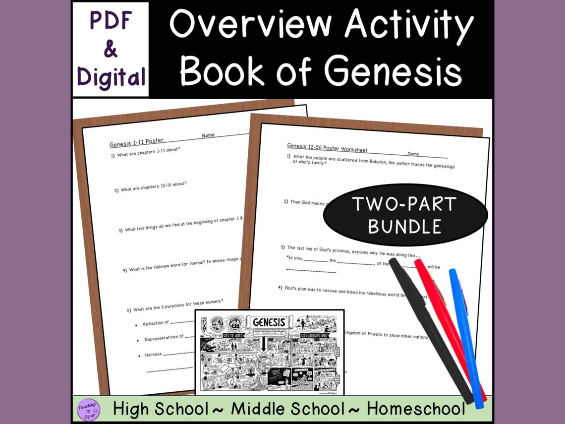 Genesis Book of the Bible Summary (2-part) Activity Worksheets - Etsy