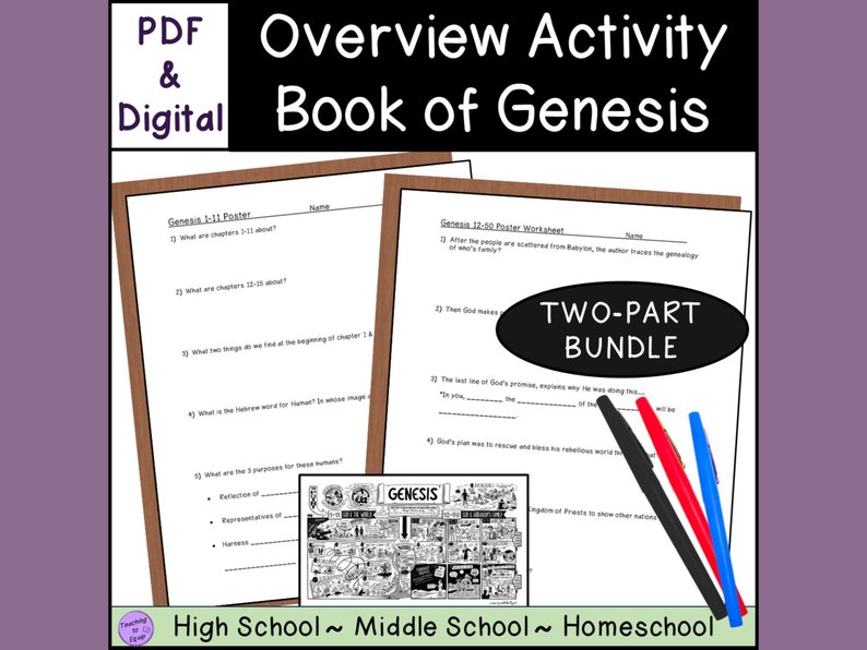 Genesis Book of the Bible Summary (2-part) Activity Worksheets - Etsy