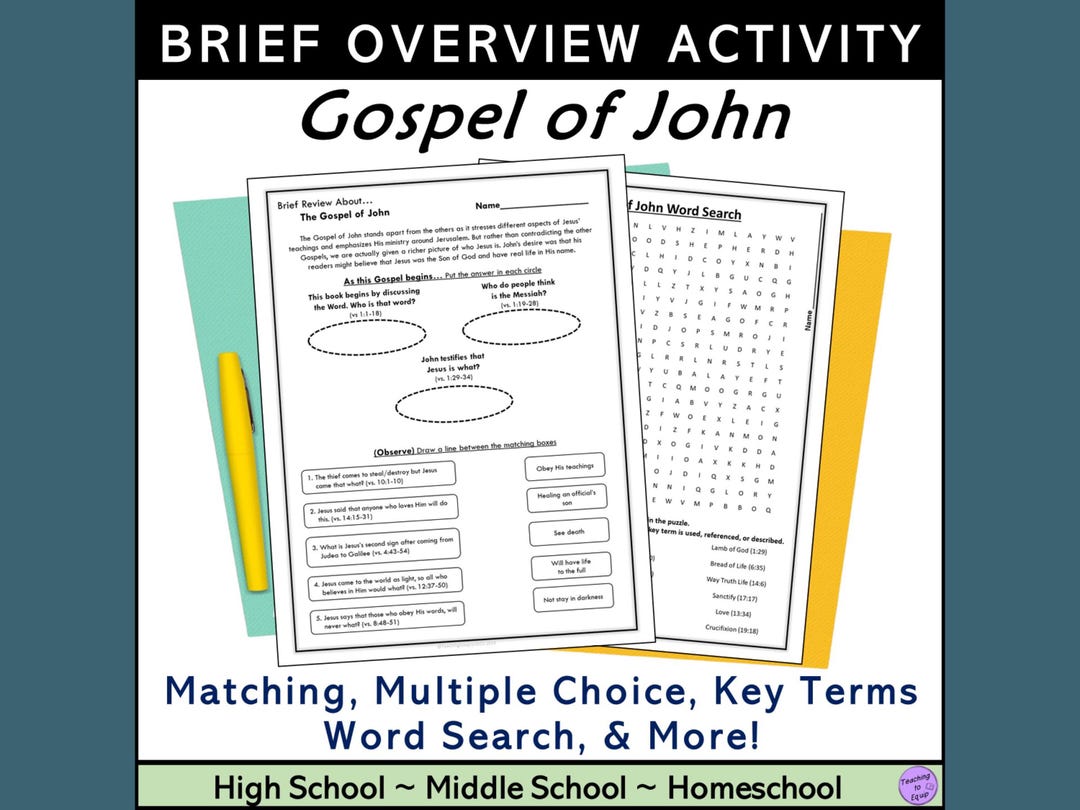 Brief Review About Gospel of John Bible Book Overview Activity - Etsy