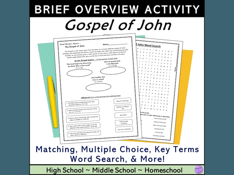 Brief Review About Gospel of John Bible Book Overview Activity - Etsy