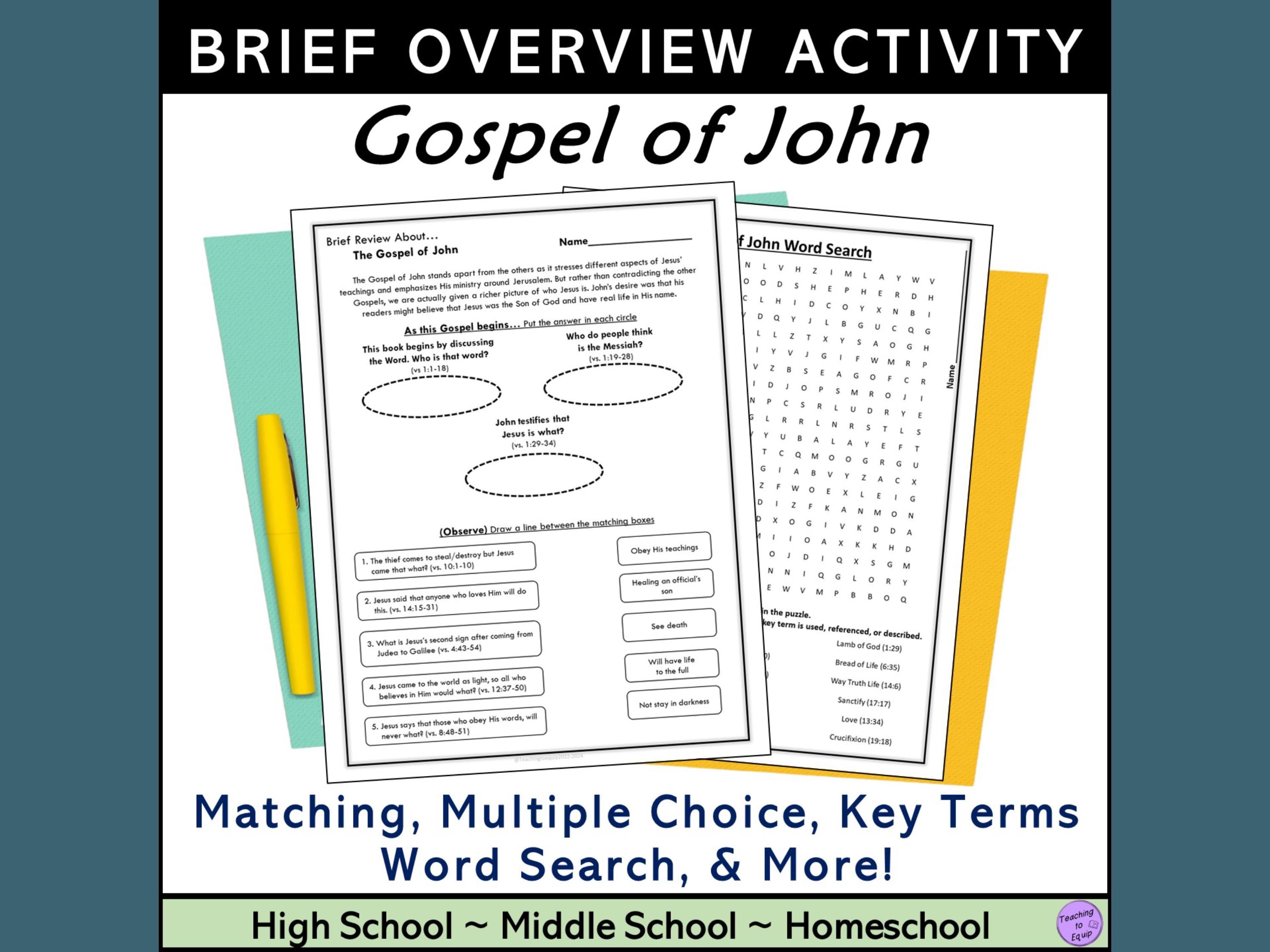 Brief Review About Gospel of John Bible Book Overview Activity - Etsy