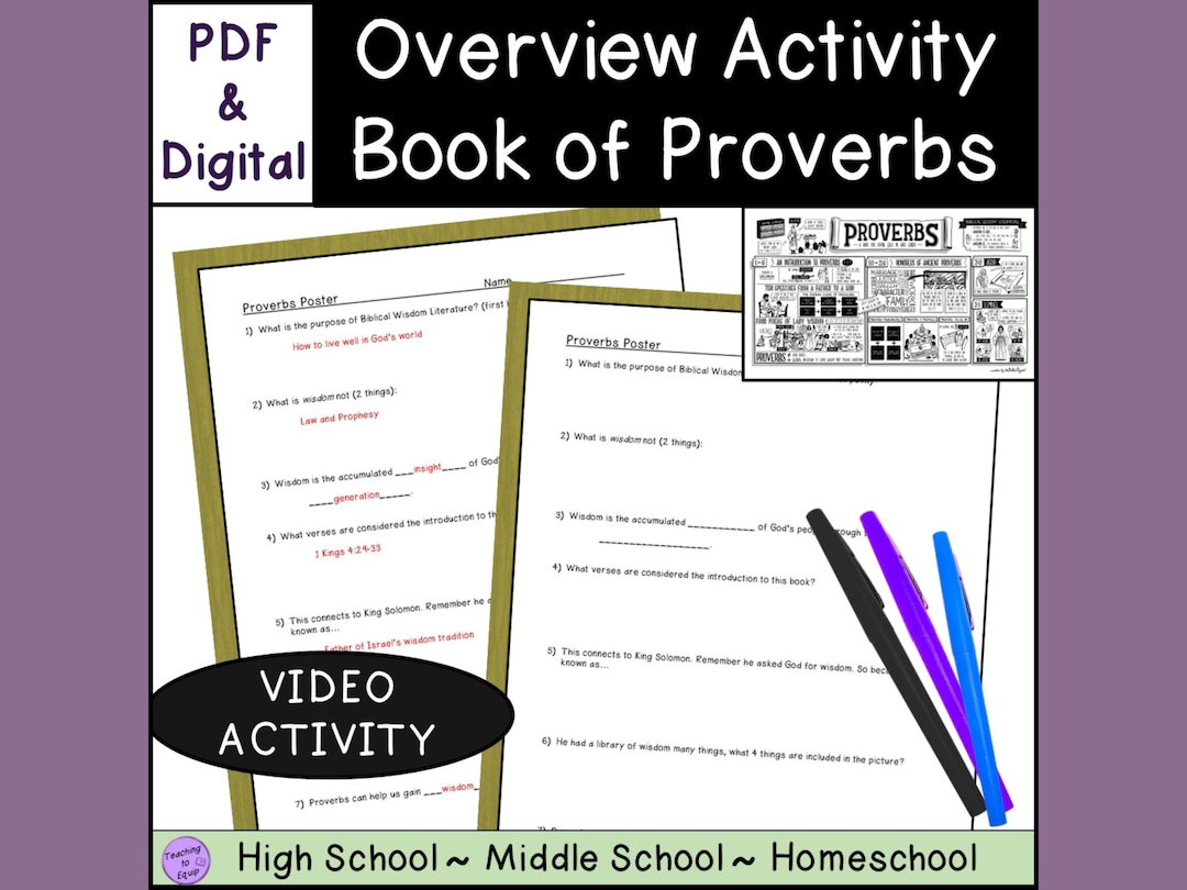 Book of Proverbs Bible Overview Summary Activity - Etsy