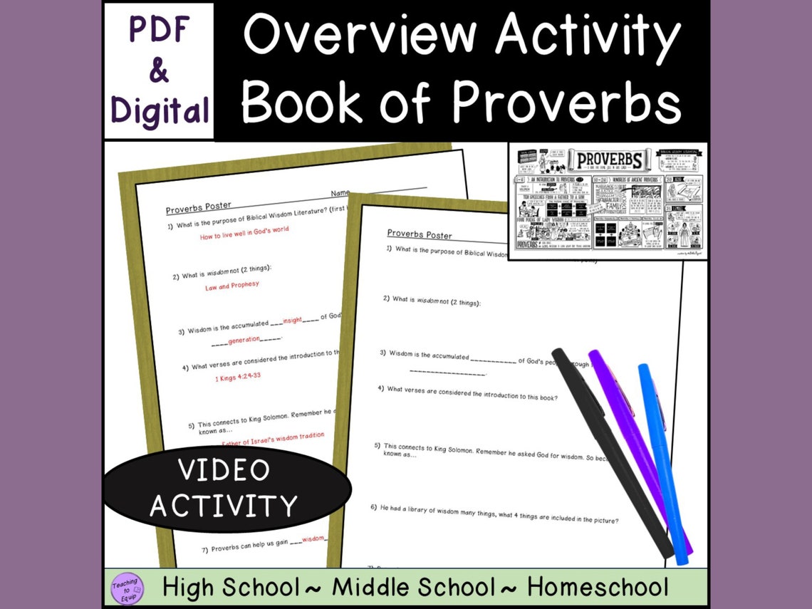 Book of Proverbs Bible Overview Summary Activity - Etsy