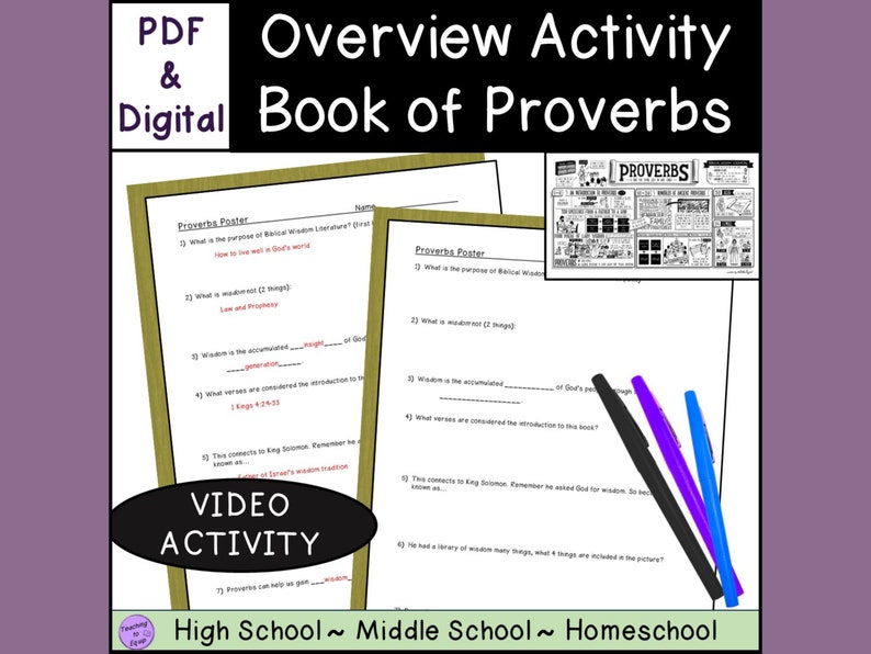 Book of Proverbs Bible Overview Summary Activity - Etsy