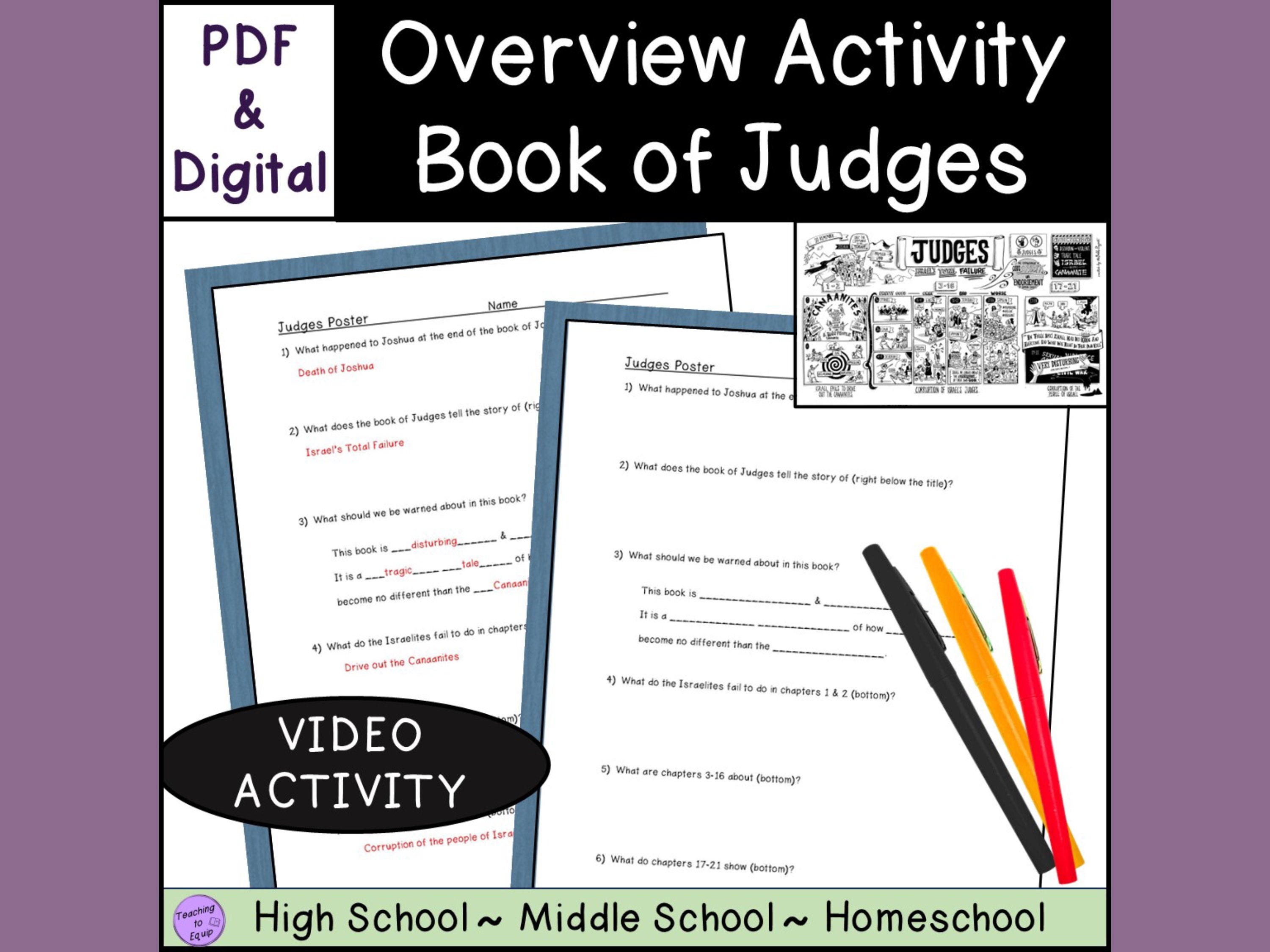 Book of Judges Bible Overview Summary Worksheet Activity - Etsy