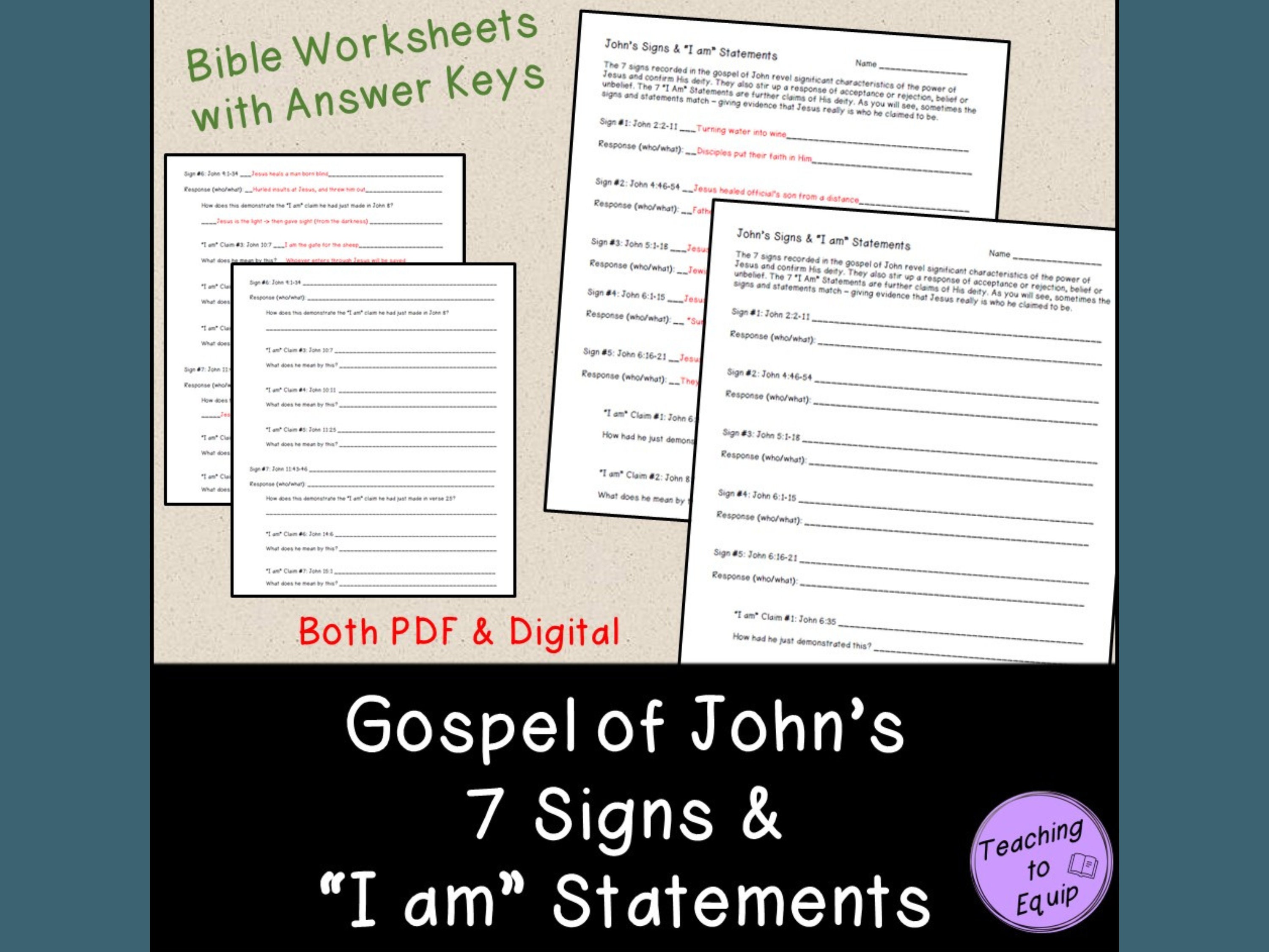 John 7 I Am Statements and Signs Jesus Bible Activity - Etsy