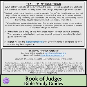 Book of Judges Bible Study Questions Worksheet Packet - Etsy