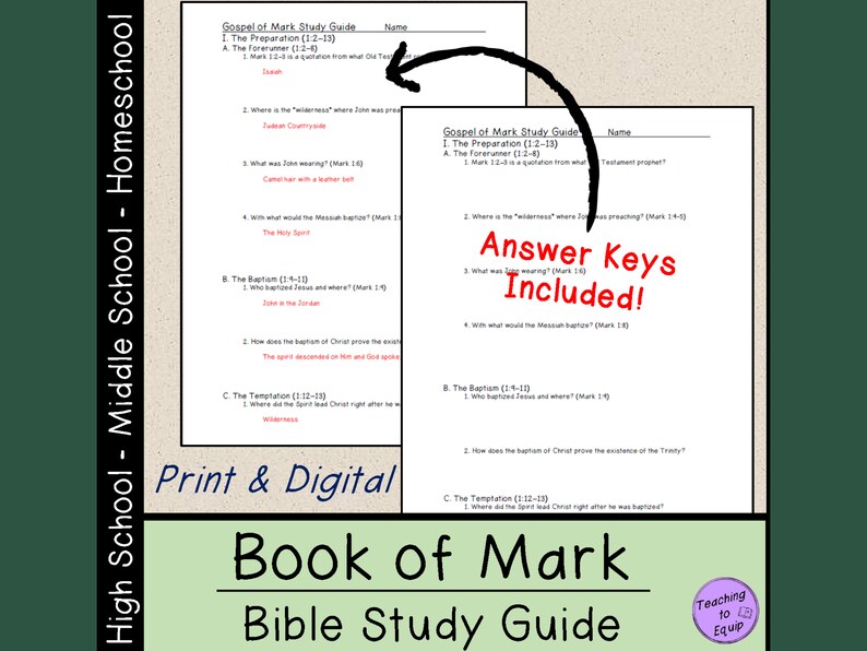 Mark Bible Study Questions Worksheets (Instant Download) - Etsy