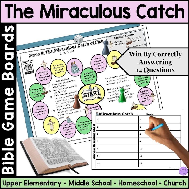 Bible Game Board: Jesus and the Miraculous Catch Miracle Lesson ...