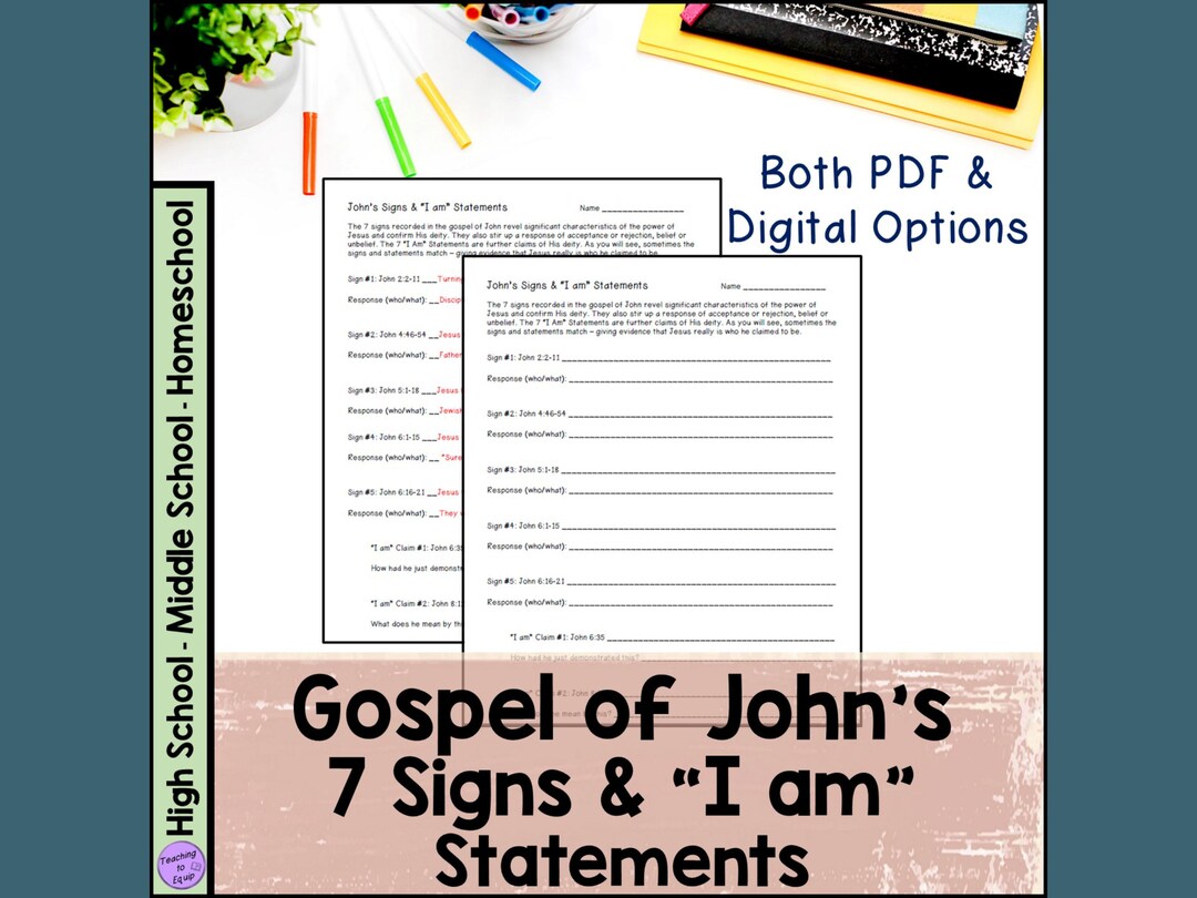 John 7 I Am Statements and Signs Jesus Bible Activity - Etsy