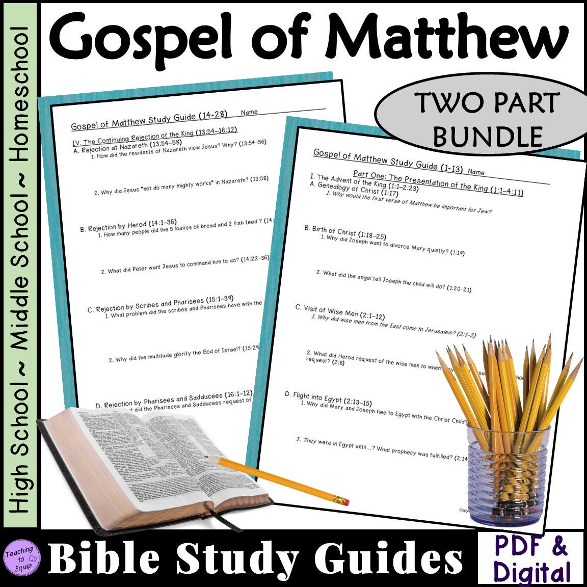 Matthew Bible Study Questions 2-part Worksheet Packets - Etsy