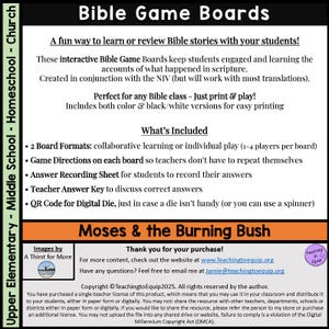 Bible Board Game: Moses and the Burning Bush Story Lesson Activity ...