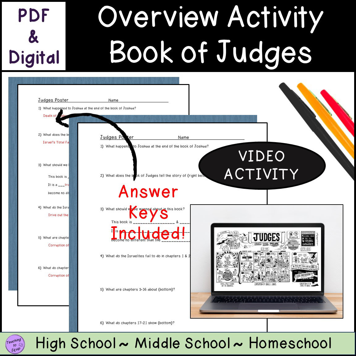 Book of Judges Bible Overview Summary Worksheet Activity - Etsy