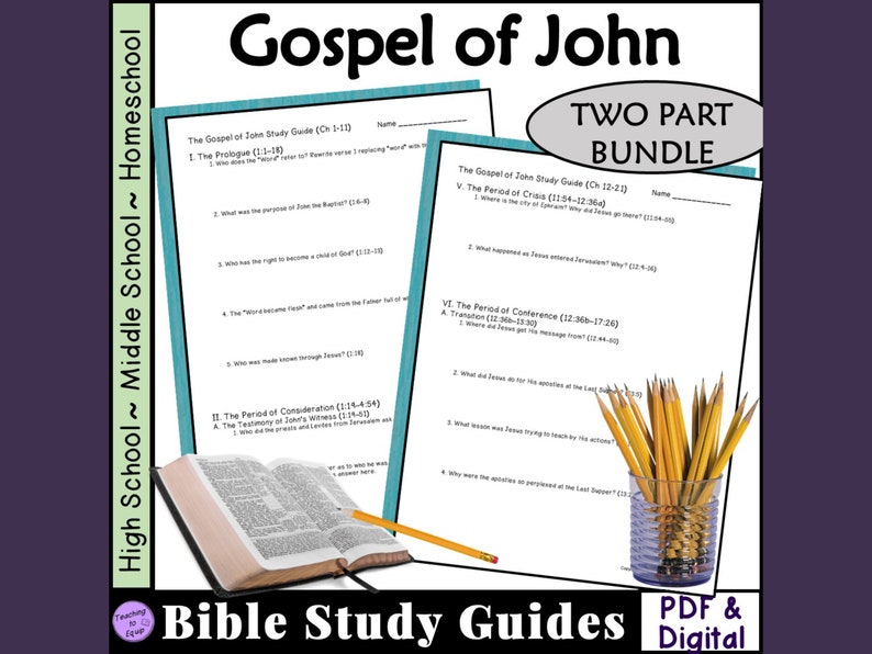 Bible Study Questions for Gospel of John 2-part Worksheet Packets - Etsy