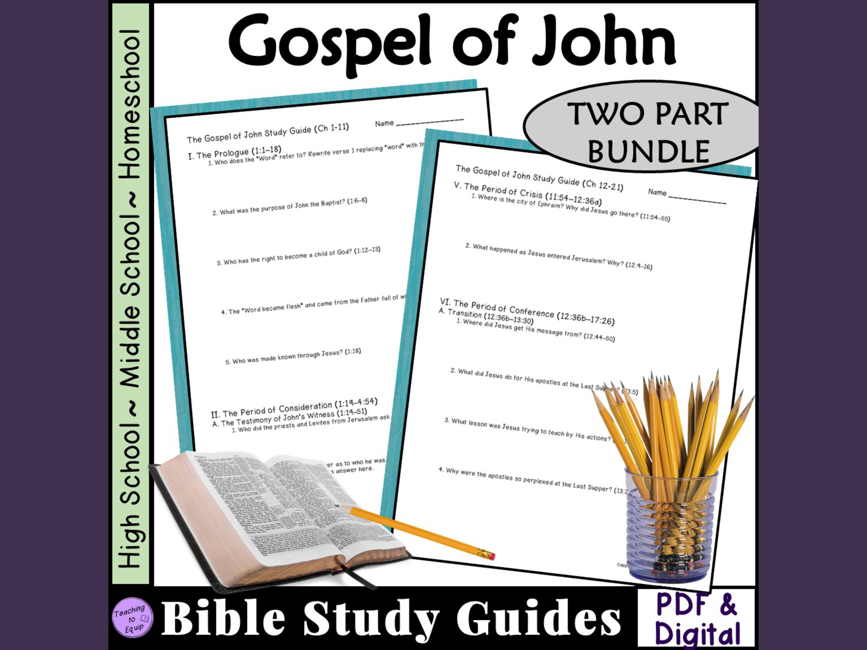 Bible Study Questions for Gospel of John 2-part Worksheet Packets - Etsy