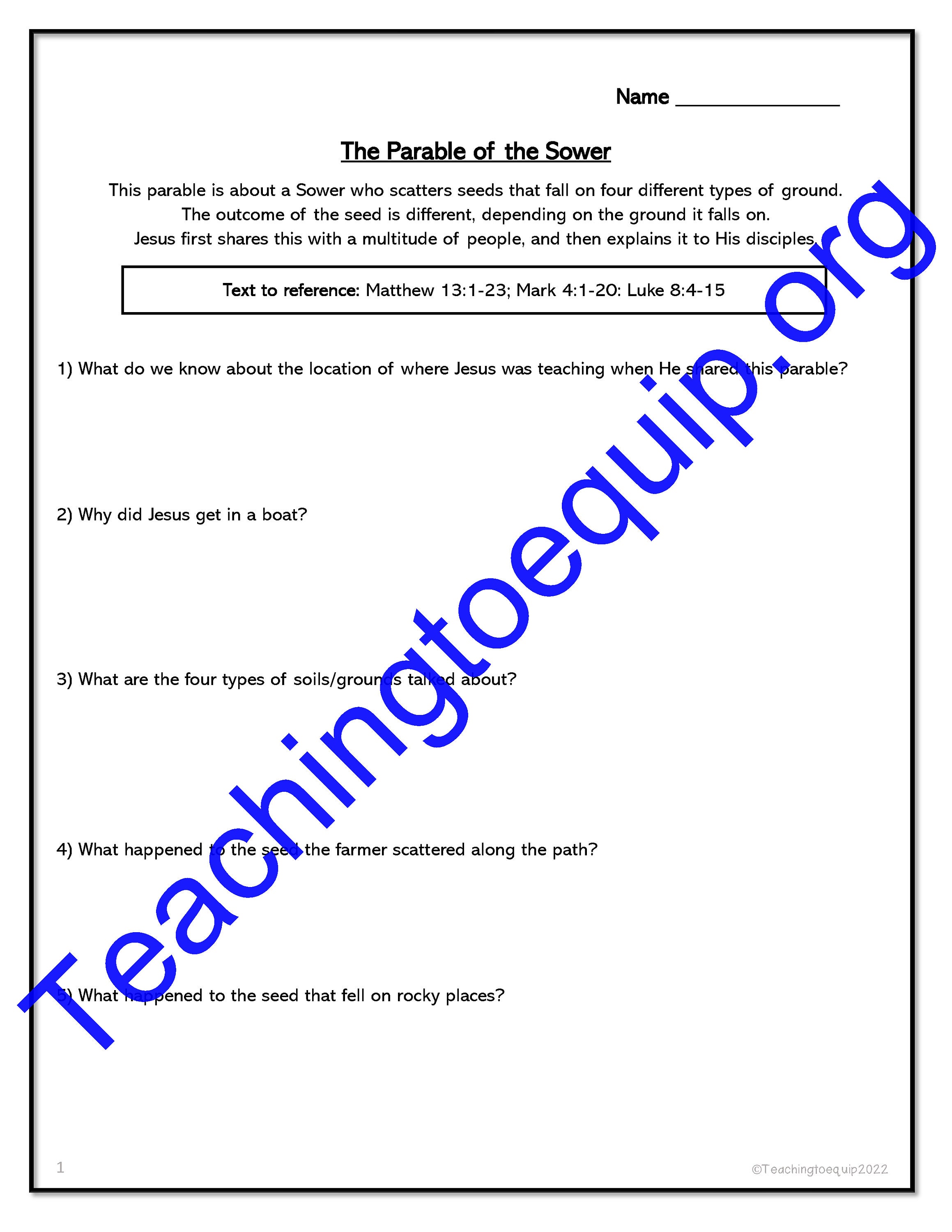Parable of the Sower and Mustard Seed Bible Study Worksheets - Etsy