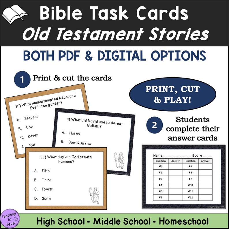 Old Testament Bible Stories Trivia Cards Activity Task Cards - Etsy