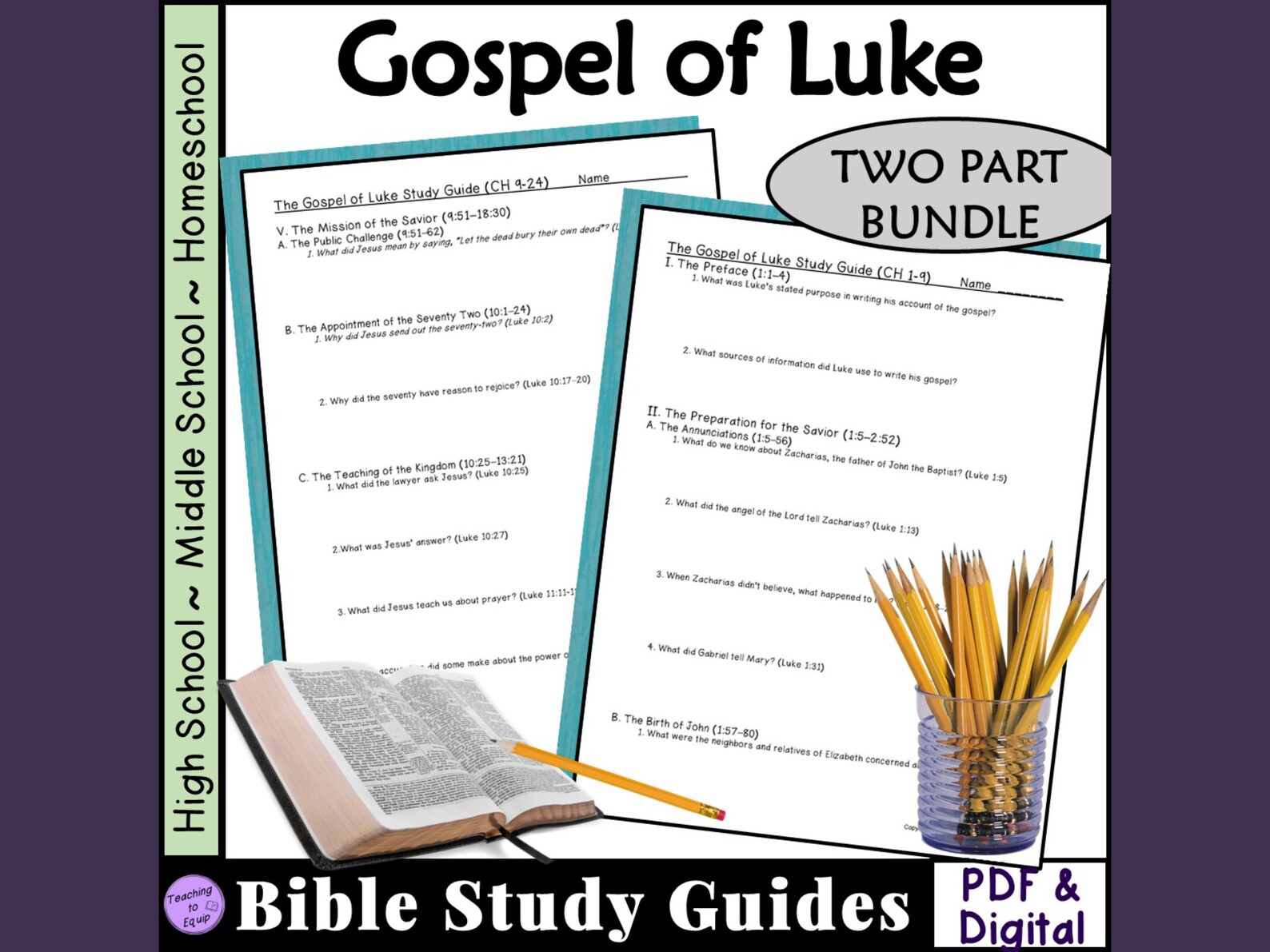Bible Study Questions on Luke 2-part Worksheet Packet - Etsy