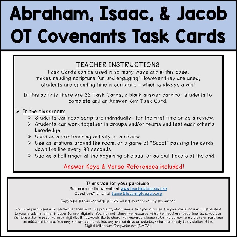 Bible Story Activity Lesson: Abraham, Isaac, Jacob Covenant Trivia Task ...