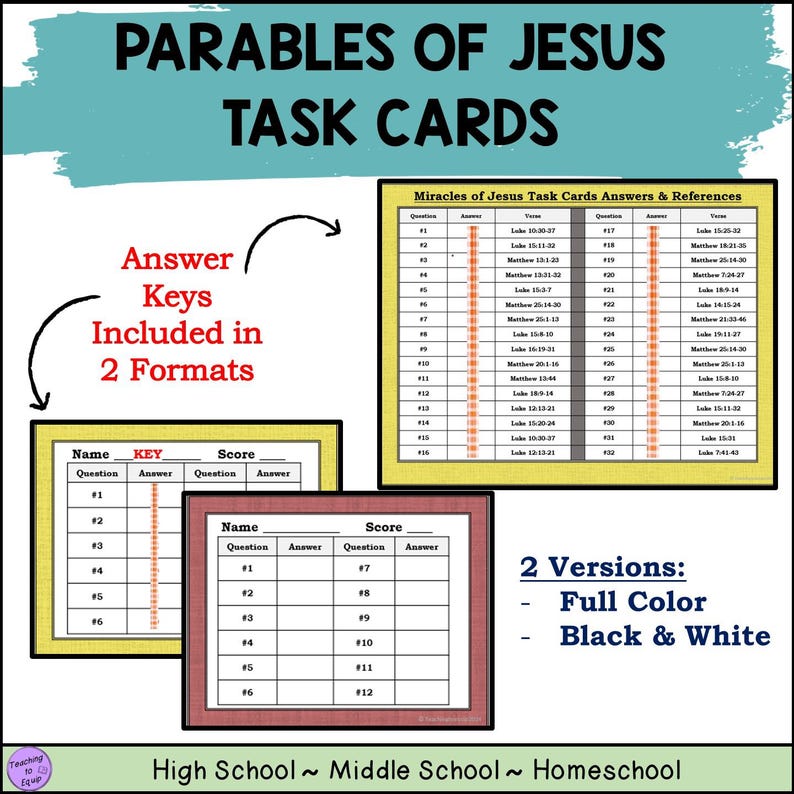Bible Story Activity: Parables of Jesus Gospels Trivia Task Cards - Etsy
