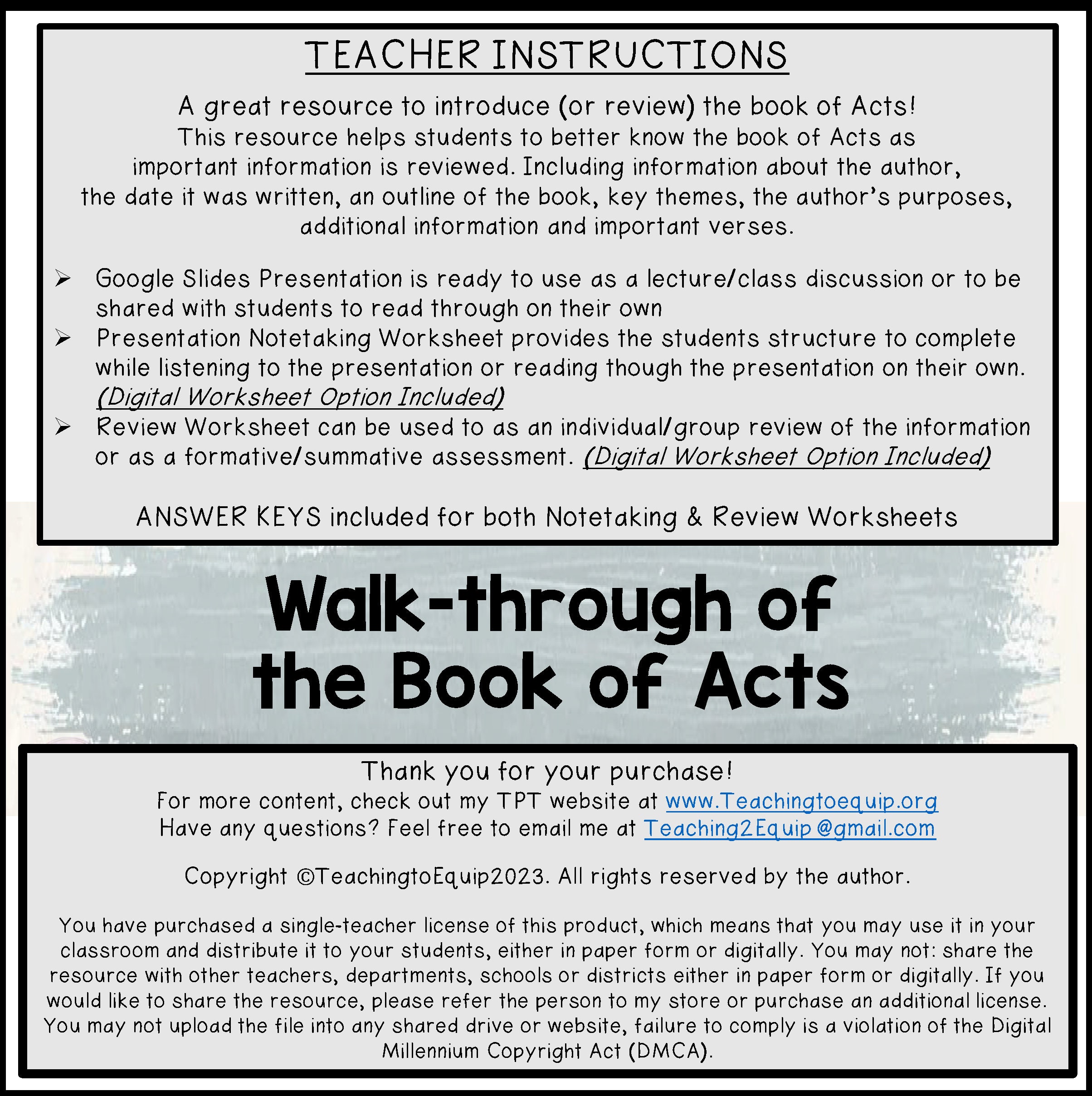 Acts Bible Book Overview Presentation With Notes and Review - Etsy