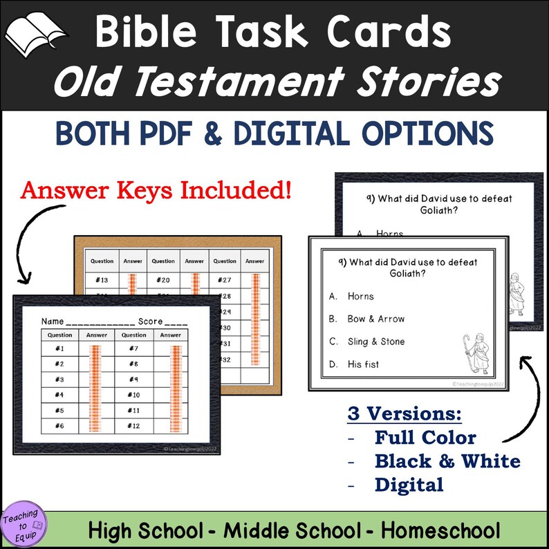 Old Testament Bible Stories Trivia Cards Activity Task Cards - Etsy
