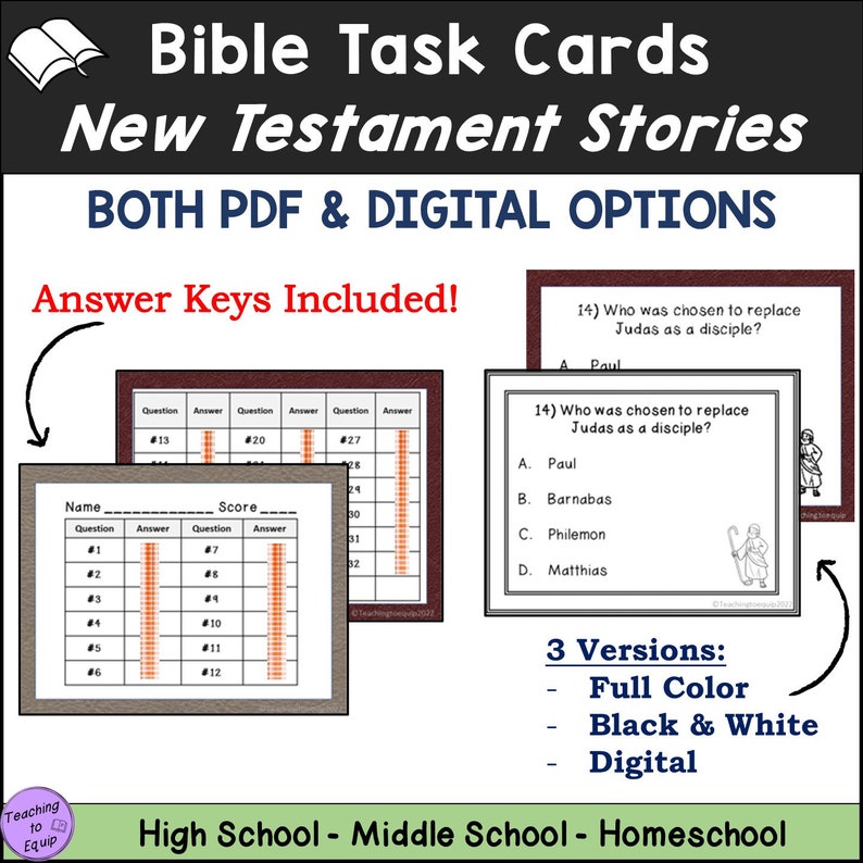 New Testament Bible Stories Trivia Cards Activity Task Cards - Etsy