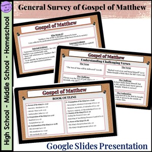 Gospel of Matthew Bible Book Overview Lecture Presentation With Notes ...