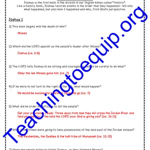 Book of Joshua Bible Study Questions Worksheets - Etsy