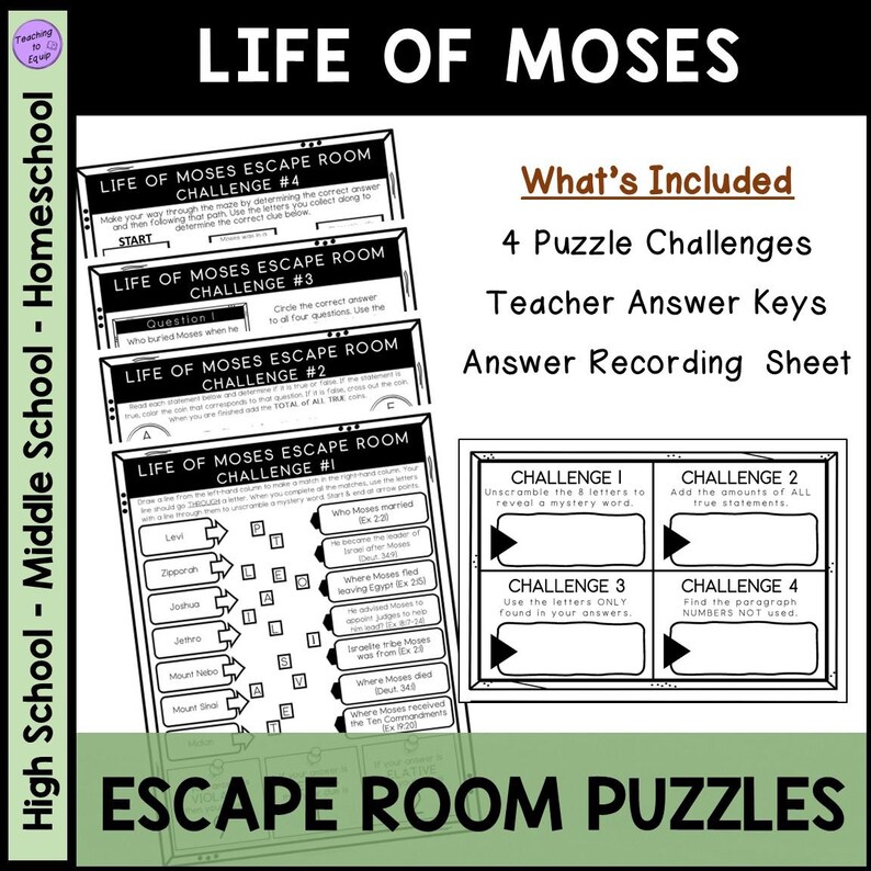 Life of Moses Bible Story Lesson ESCAPE ROOM - Reading & Puzzles ...