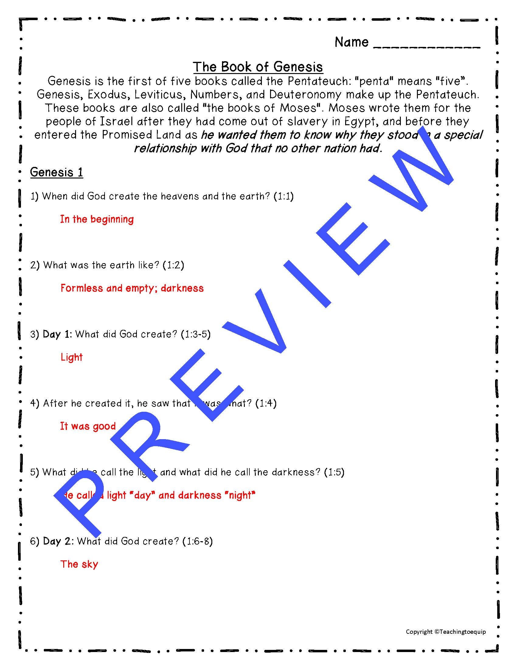 Book of Genesis Bible Study Question 2-part Guide - Etsy