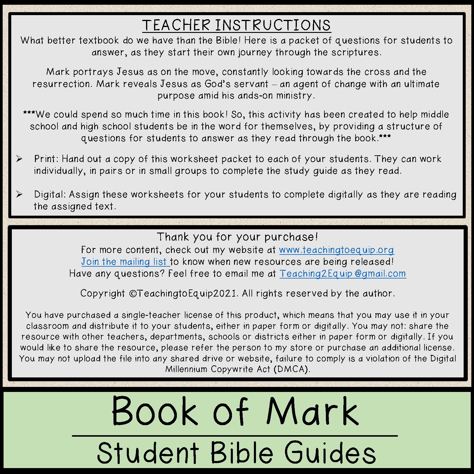 Mark Bible Study Questions Worksheets (Instant Download) - Etsy