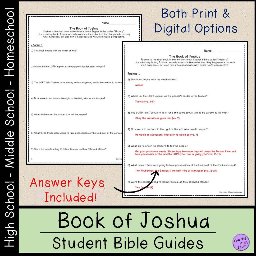 Book of Joshua Bible Study Questions Worksheets - Etsy