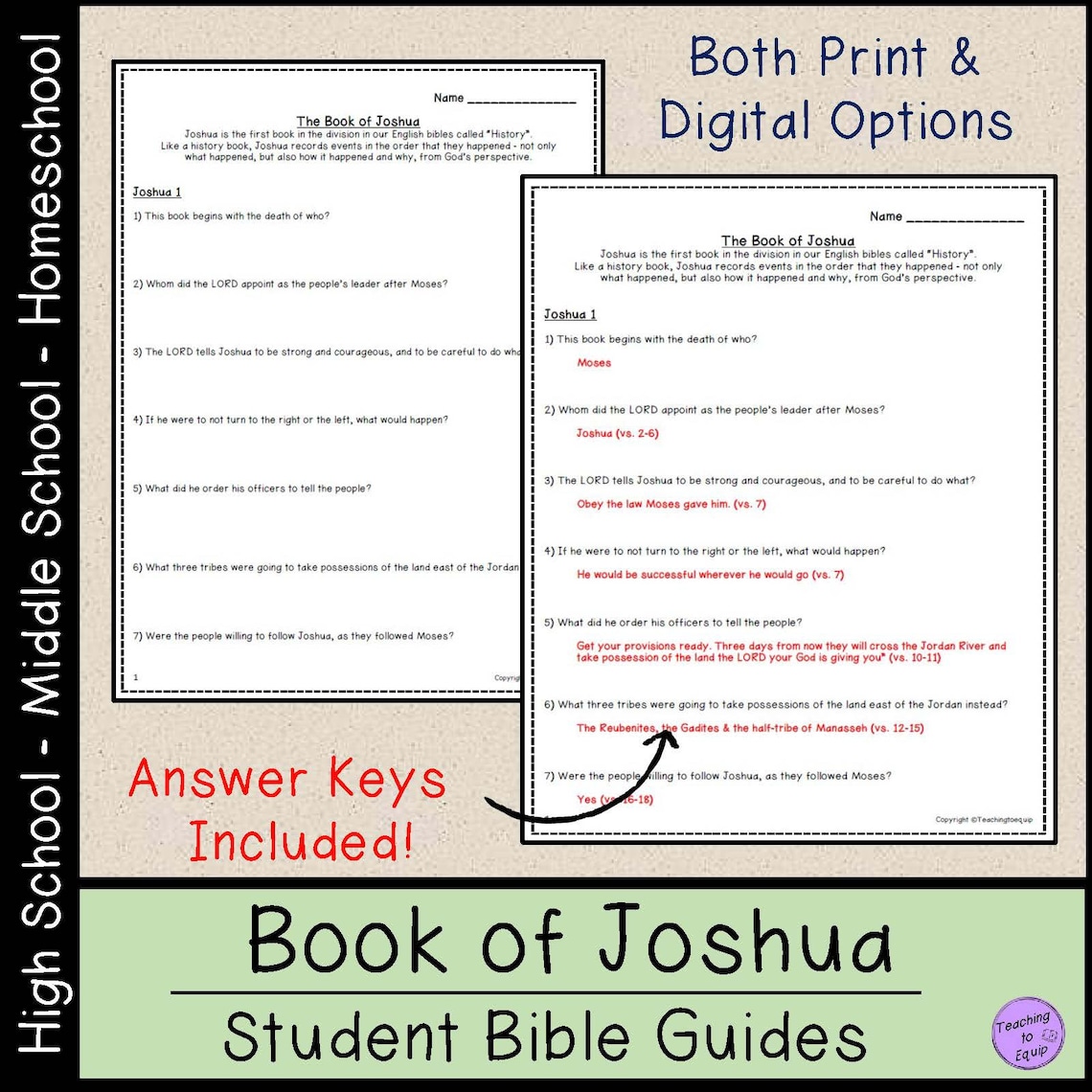 Book of Joshua Bible Study Questions Worksheets - Etsy