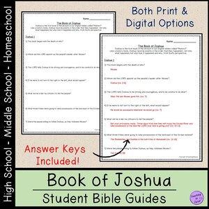 Book of Joshua Bible Study Questions Worksheets - Etsy