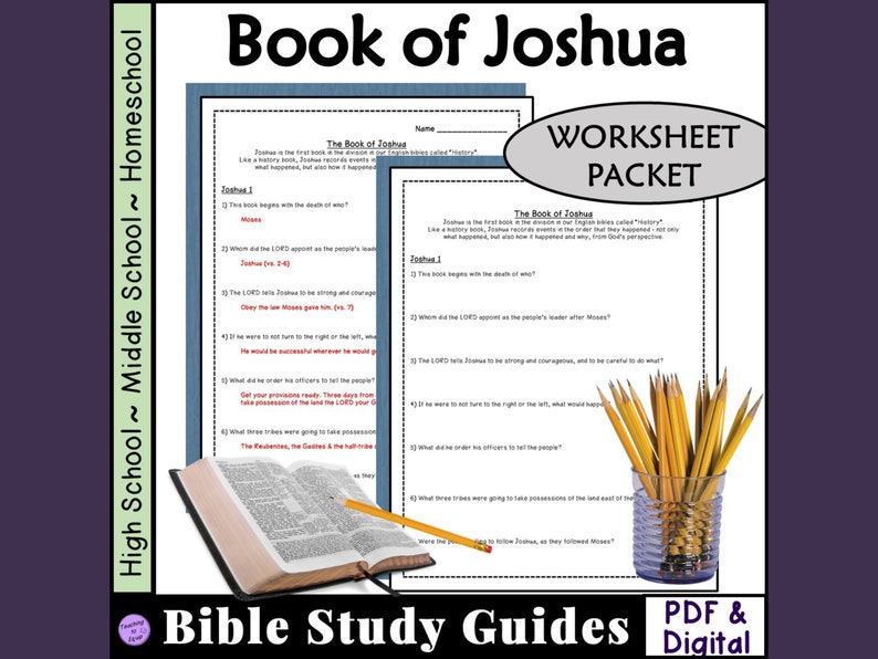 Book of Joshua Bible Study Questions Worksheets - Etsy