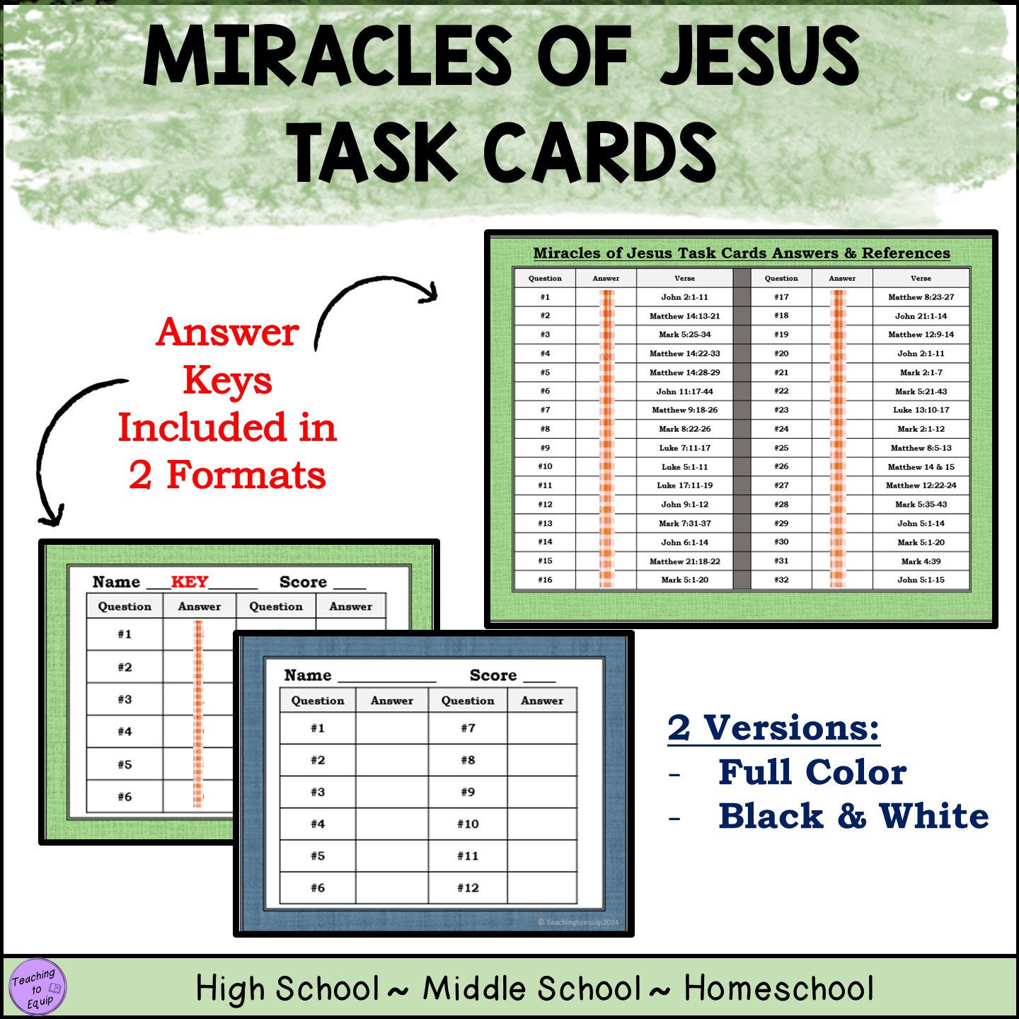 Miracles of Jesus Bible Trivia Cards Activity Task Cards - Etsy