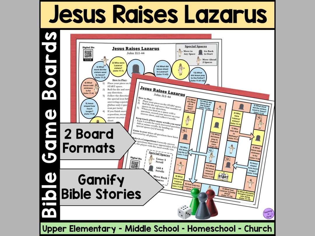Bible Game Board: Jesus Raises Lazarus Miracle Lesson Worksheet ...