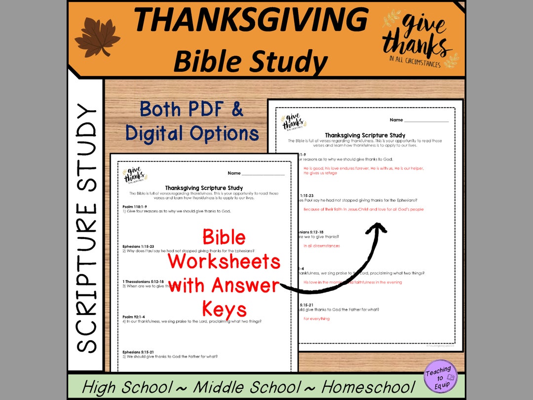 Thankfulness Bible Scripture Study Thanksgiving Worksheet Activity - Etsy