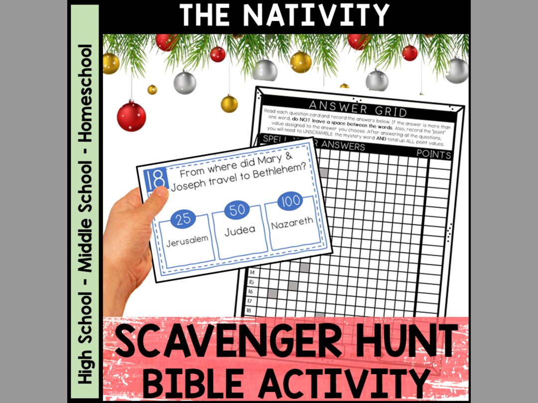 Jesus Birth Nativity Bible Christmas SCAVENGER HUNT - Reading & Puzzles ...